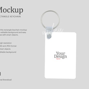 Keychain Mock Up, Rectangle Keyring Mock Up, Rectangle Keychain Mockup, Editable Background ...