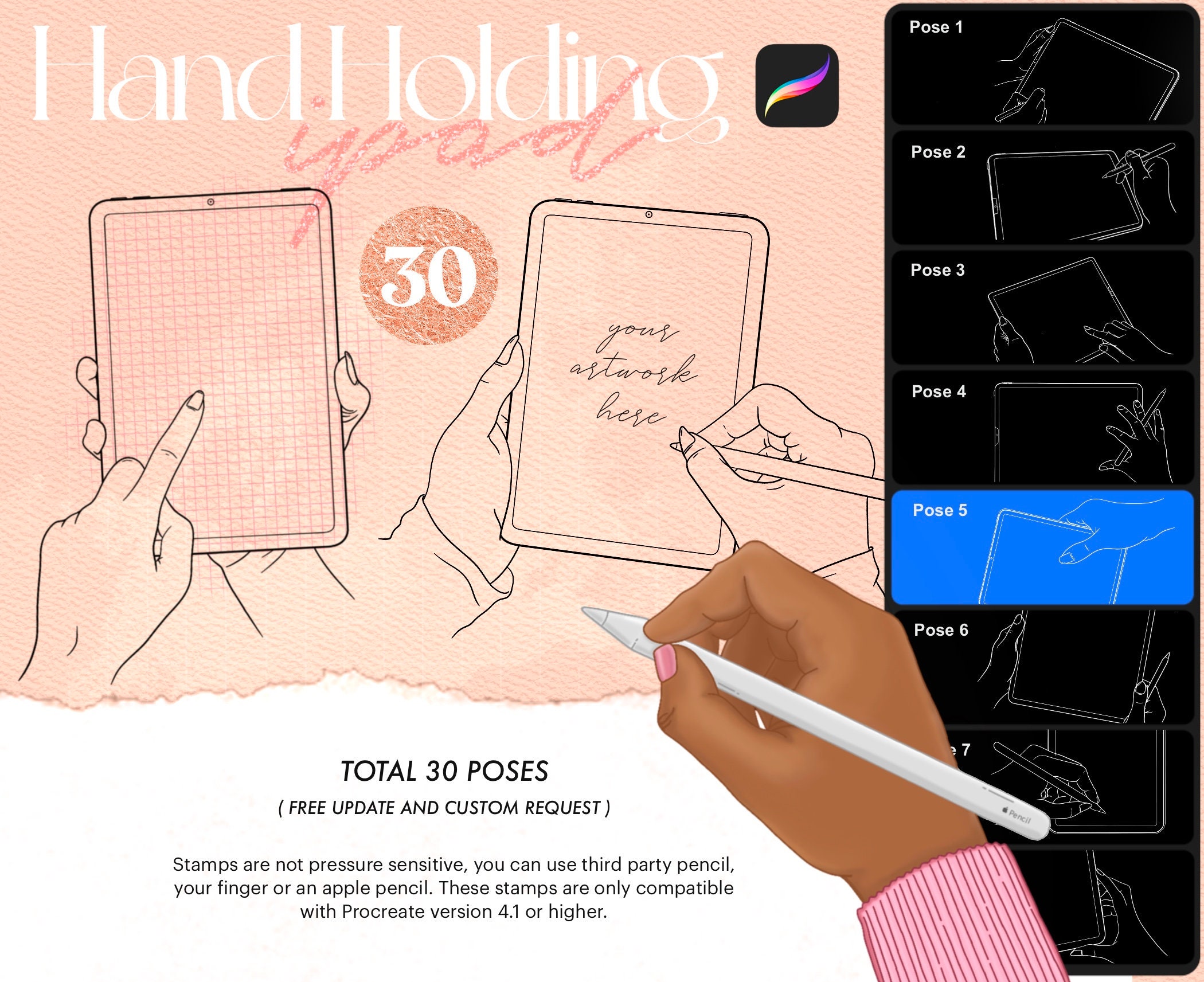 30 Procreate Hands Holding iPad Stamps, Hand Pose Brushes, Procreate ...