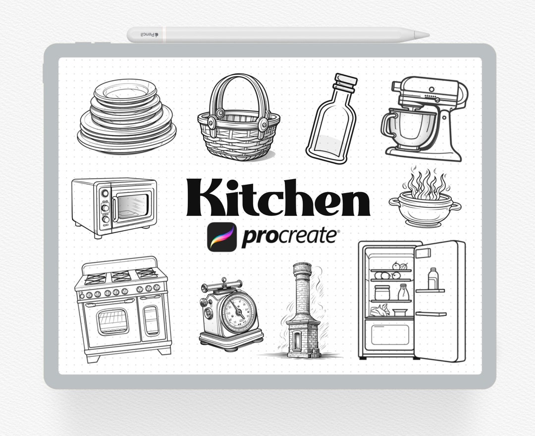 Procreate Stamp, 16 Kitchen Procreate Brush, Baking Kitchen, Dishes ...