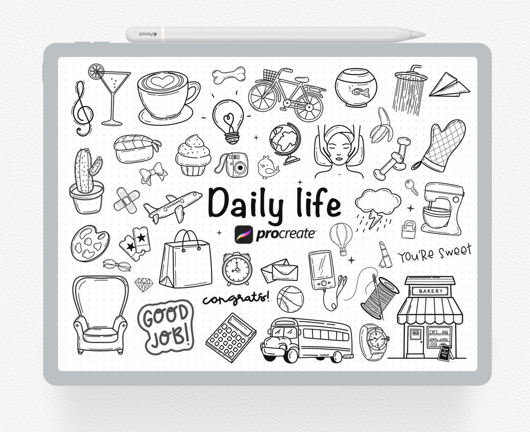 Procreate Stamp, 122 Daily Life Procreate Brush, Everyday Stamp Brush ...