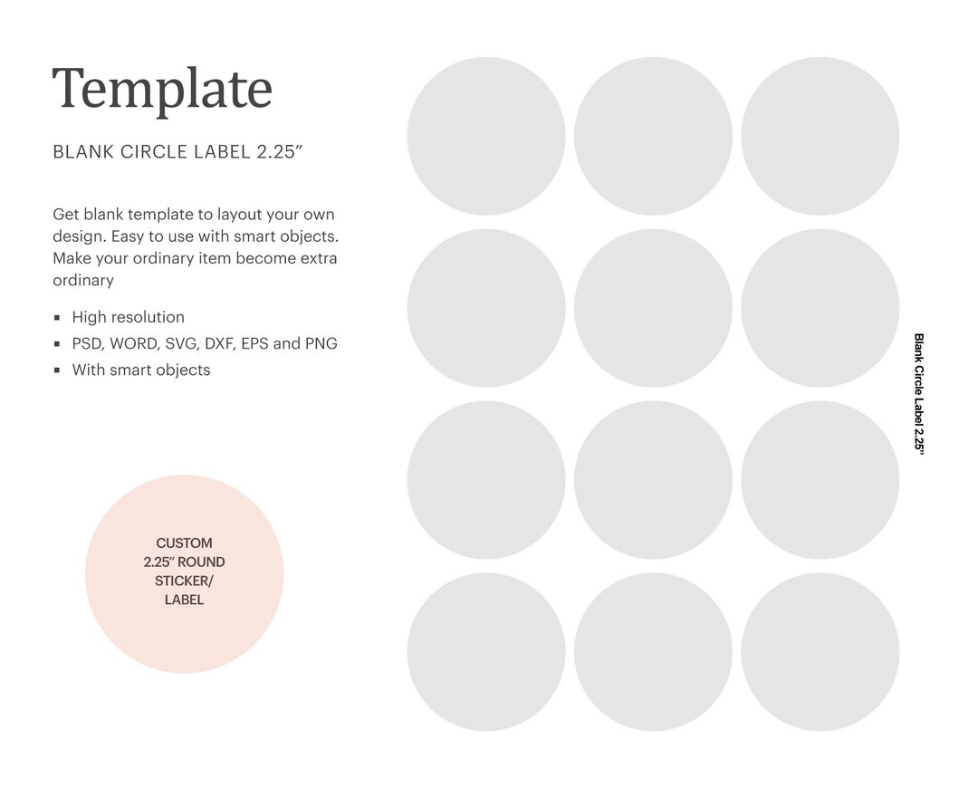 Blank Circle Label 2.25" Template, Round Label Template, Multipurpose ...