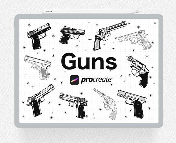 10 Guns Procreate Stamps Handguns Brushset Weapon Stamp | Etsy