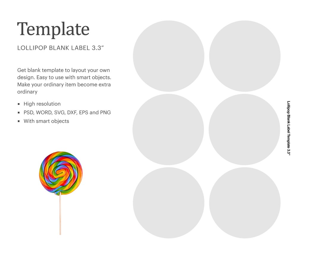 3.3" Swirl Lollipop Label Template, Rainbow Lollipop Blank Label ...