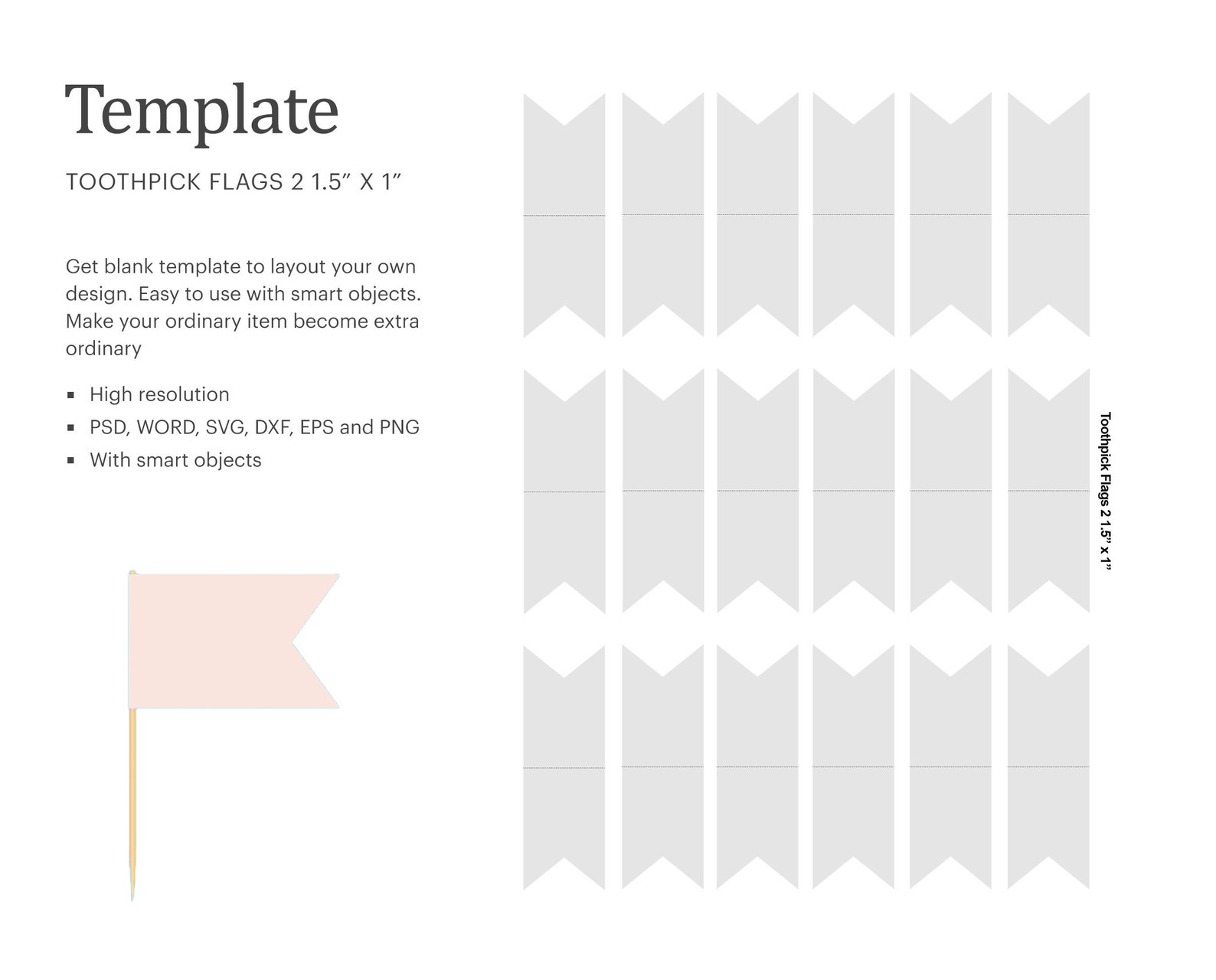 1.5 X 1 Toothpick Flags 2 Blank Template Party | Etsy