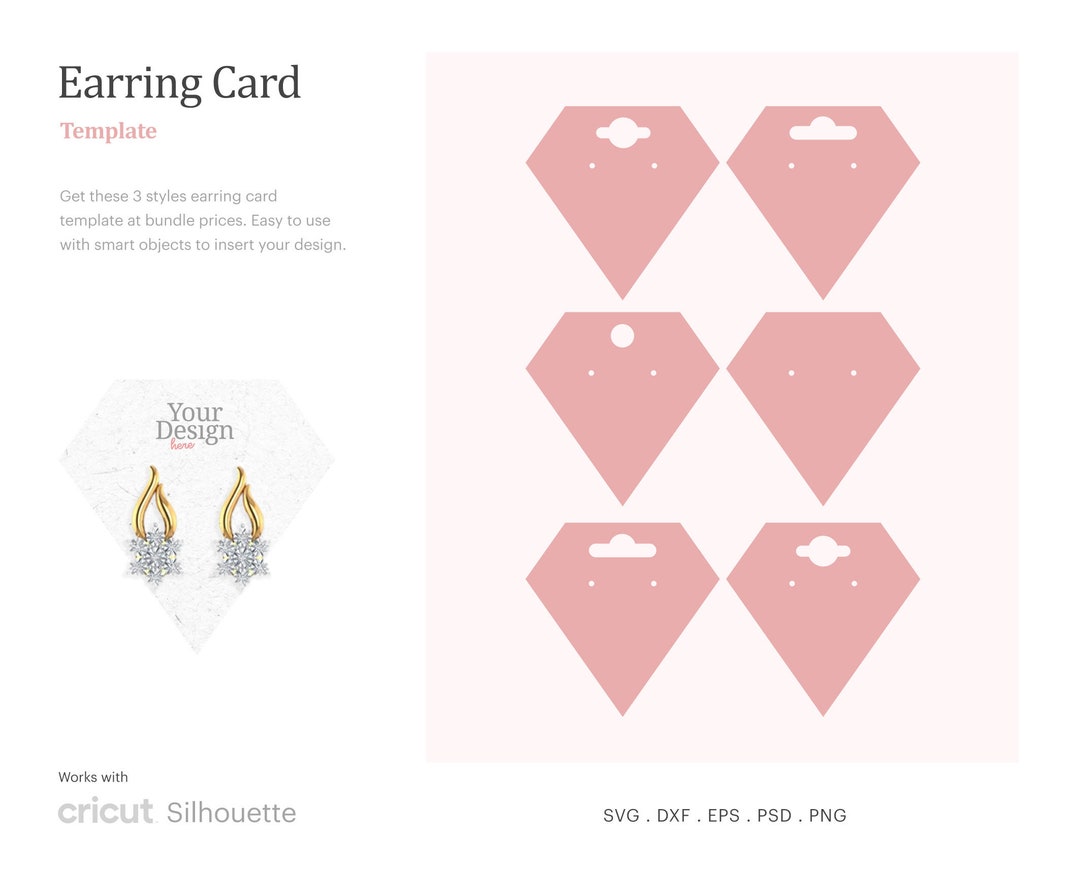 Earring Card Template Diamond Shape, Earring Card SVG, Dangle Earring ...