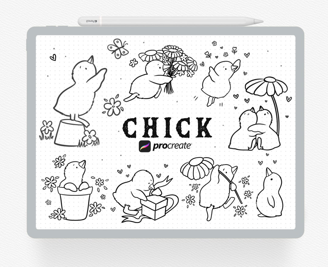 Procreate Stamps, 10 Chick Procreate Stamp, Easter Chick Procreate ...