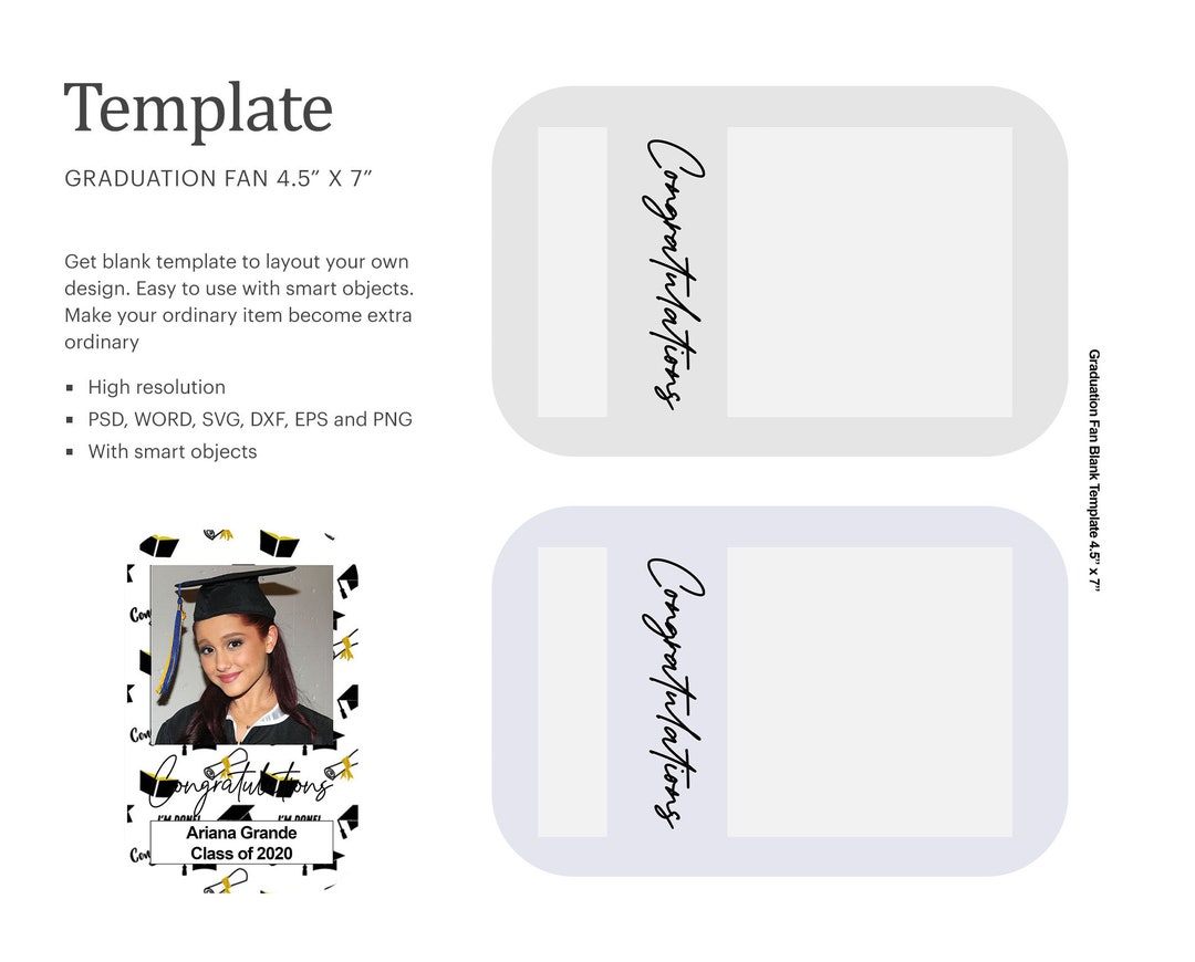 Graduation Fan 4.5"x7" Template, Party Fans Blank Template, Program Fan ...