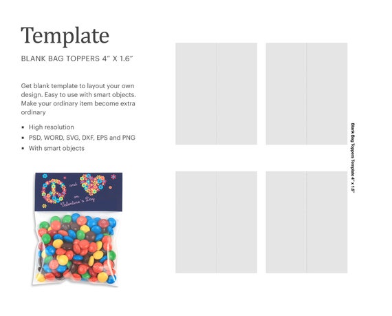 4 X 1.6 Candy Bag Topper Blank Template Treat Bag | Etsy