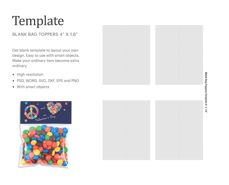 4" X 1.6" Candy Bag Topper Blank Template, Treat Bag Topper Template ...