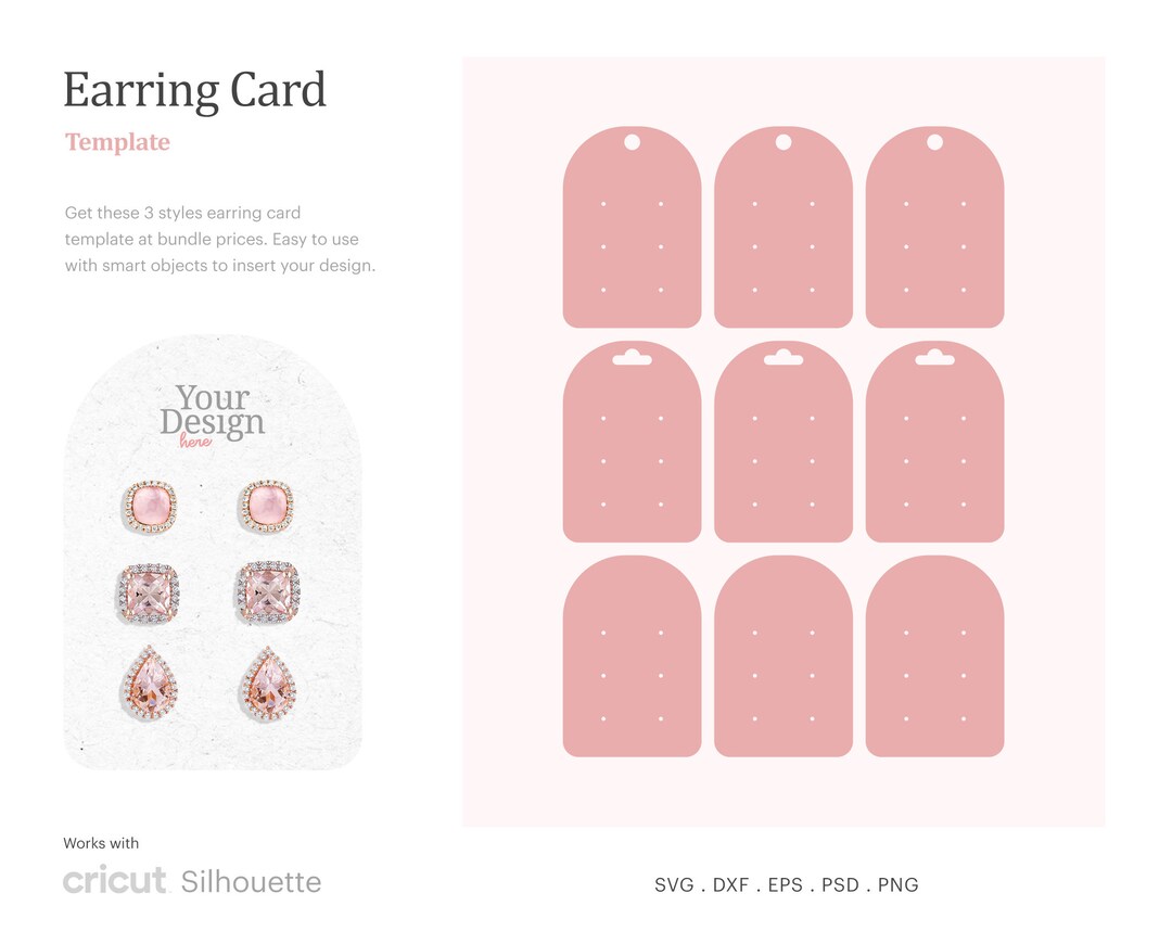 Earring Card Template 2.3" X 3.2", Earring Card SVG, Stud Earring ...