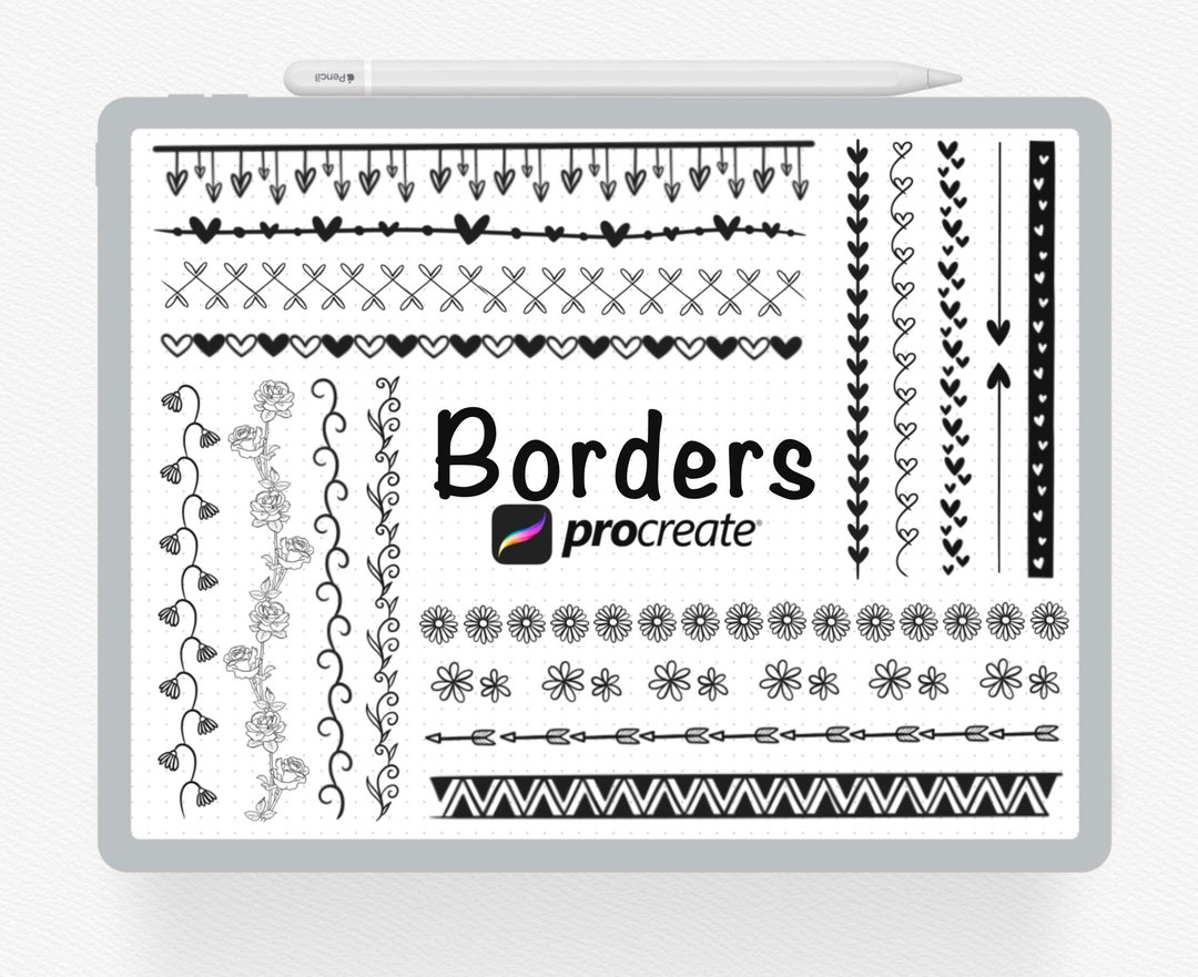 Procreate Stamps, 30 Borders Procreate Stamp, Floral Border Brush ...