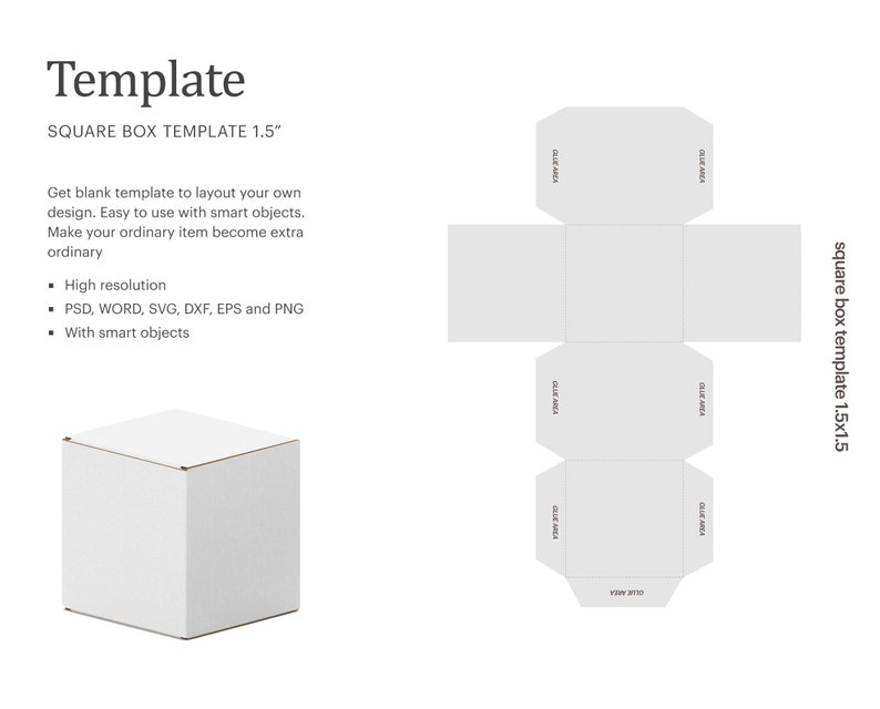 Square Gift Box Template 1.5"x 1.5", Square Paper Box Template ...