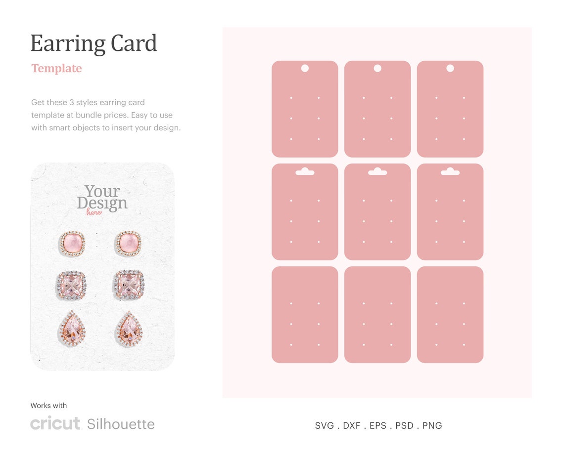 Stud Earring Card Template 2.3" X 3.2", Earring Card SVG, Earring Hang ...