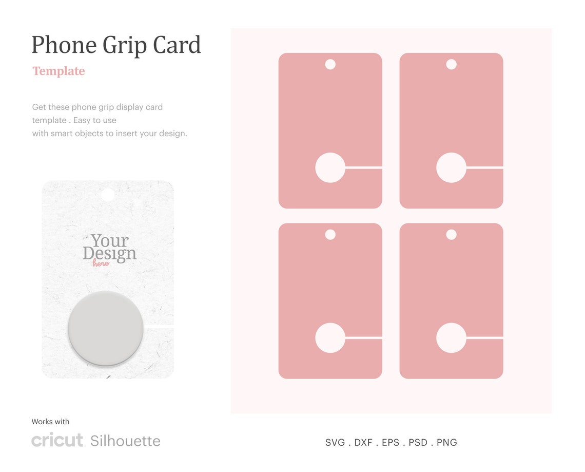 Phone Grip Display Card Blank Template 3" X 4.5", Phone Grip Card SVG ...