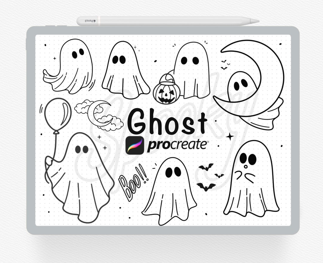 Procreate Stamp, 50 Ghost Procreate Stamp, Trick or Treat, Spooky ...