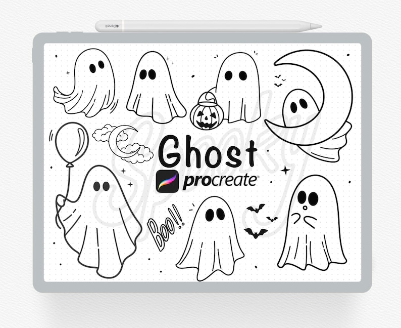 Procreate Stamp, 50 Ghost Procreate Stamp, Trick or Treat, Spooky ...