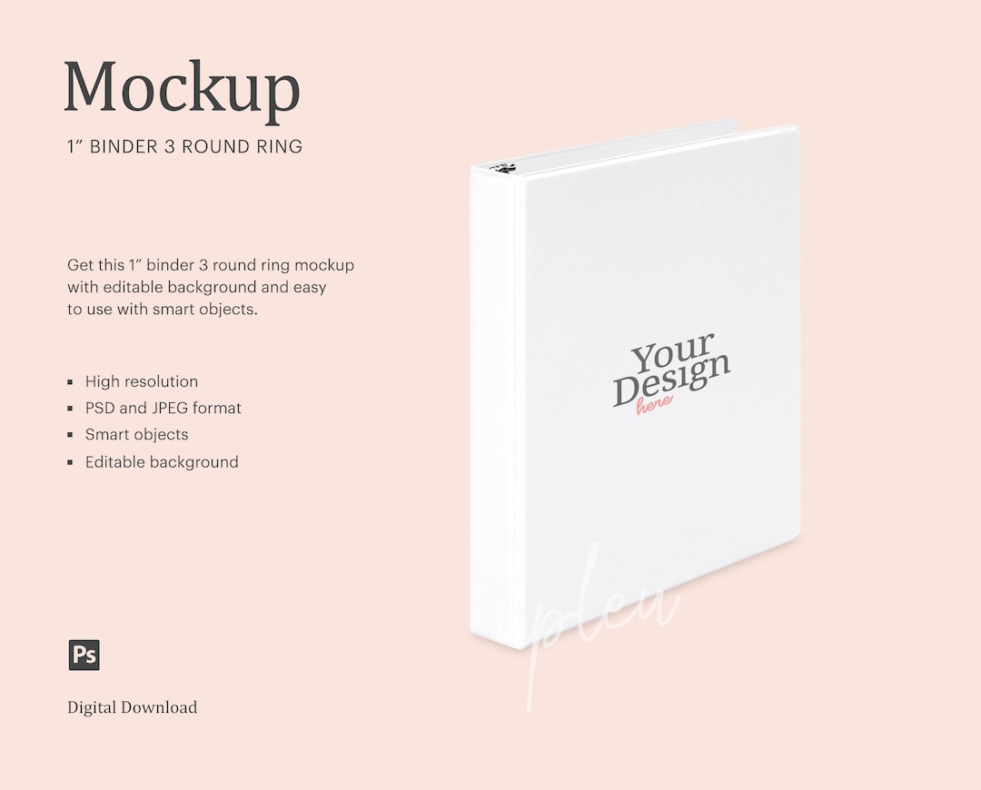 Three-ring Binder Mock Up, 1" Binder Mock Up, 3 Round Binder Mockup ...
