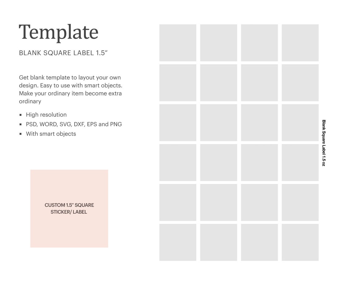 Blank Square Label Template 1.5 X 1.5 - Etsy