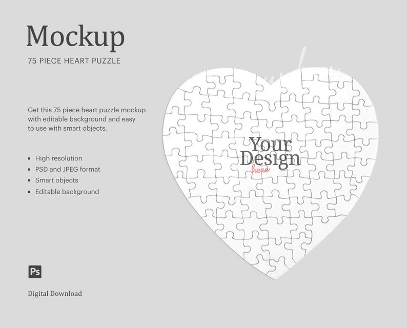 75 Pieces Puzzle Heart Shape Mockup Sublimation Puzzle - Etsy
