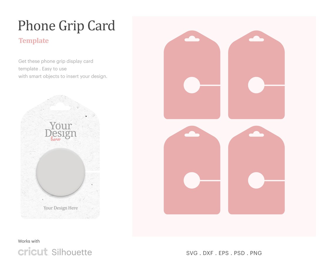Phone Grip Card Blank Template 3" X 4.7", Phone Grip Holder Card SVG ...