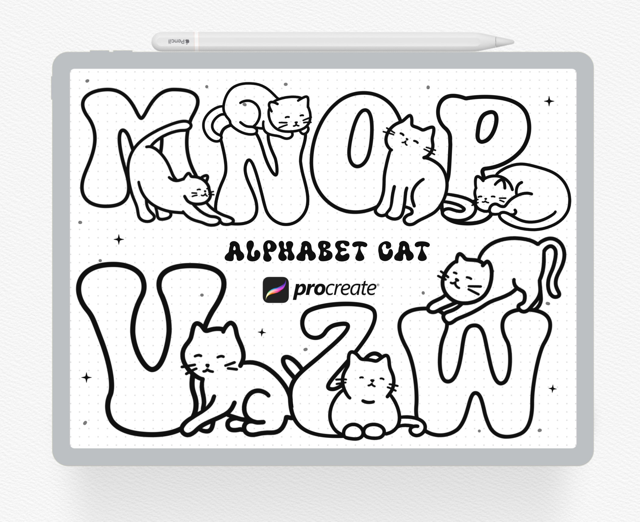 Procreate Stamps, 26 Alphabet Cat Procreate Stamp, Cute Animals ...