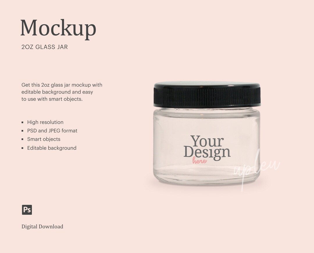 2 Oz Glass Jar Mock Up, Cream Jar Mock Up, Pot Cosmetic Glass Mock Up ...