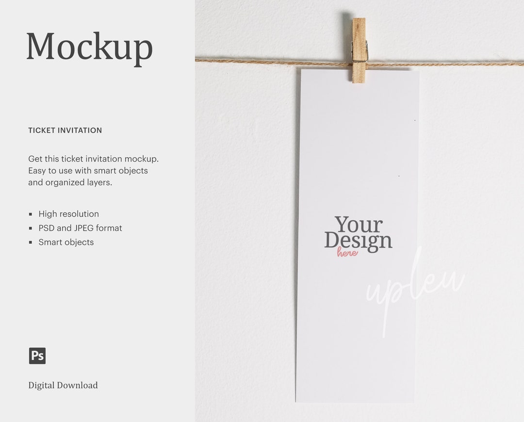 Note Card Mock up 2.5x7", Bookmark Mockup, Ticket Mockup, Party ...