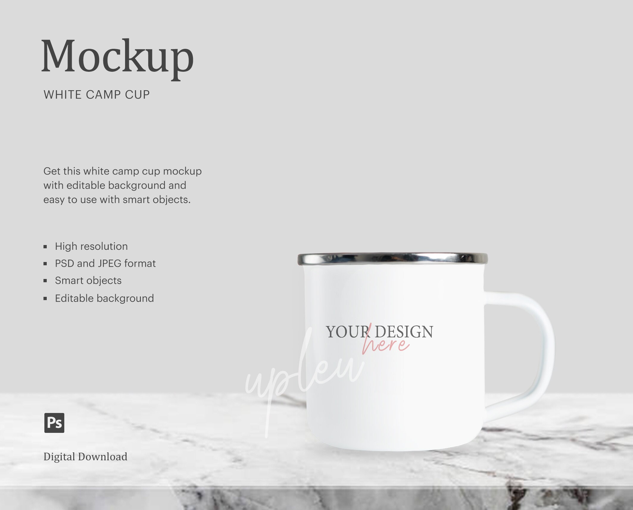White Camp Cup Mockup, Sublimation Camp Cup Mockup, Camp Mug Mockup ...