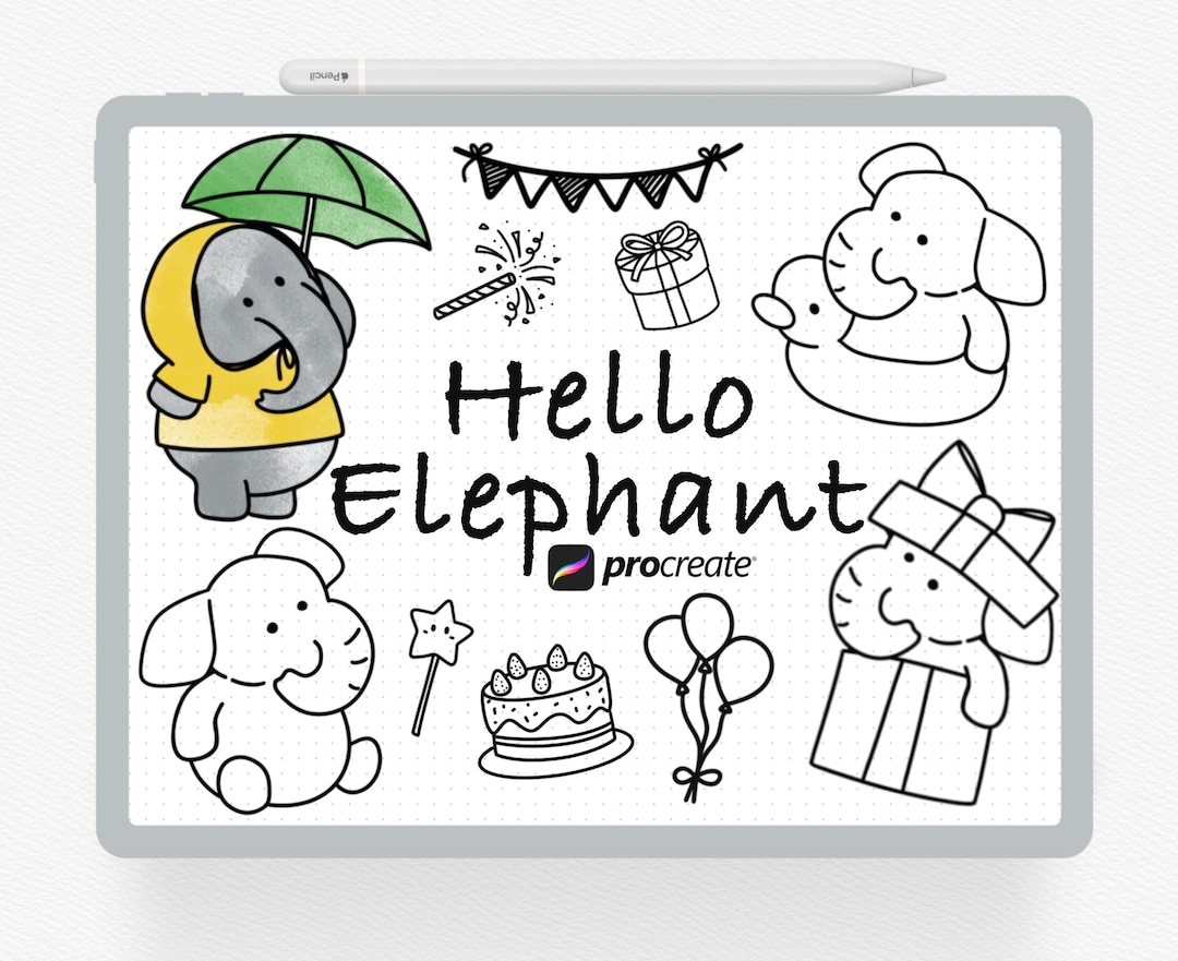 Procreate Stamp, 21 Hello Elephant Procreate Stamps, Procreate Brushset ...