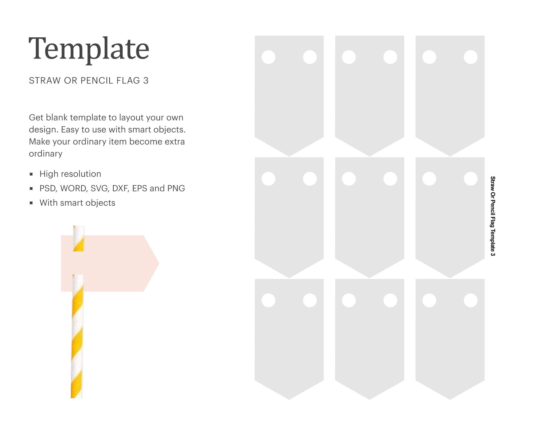 Straw or Pencil Flag Blank Template Pencil Flag Template | Etsy