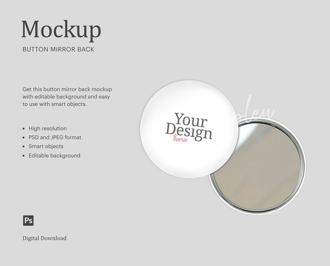 Mirror Back Button Mock Up Sublimation Button Badge Mockup | Etsy