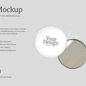 Mirror Back Button Mock Up, Sublimation Button Badge Mockup, Button ...