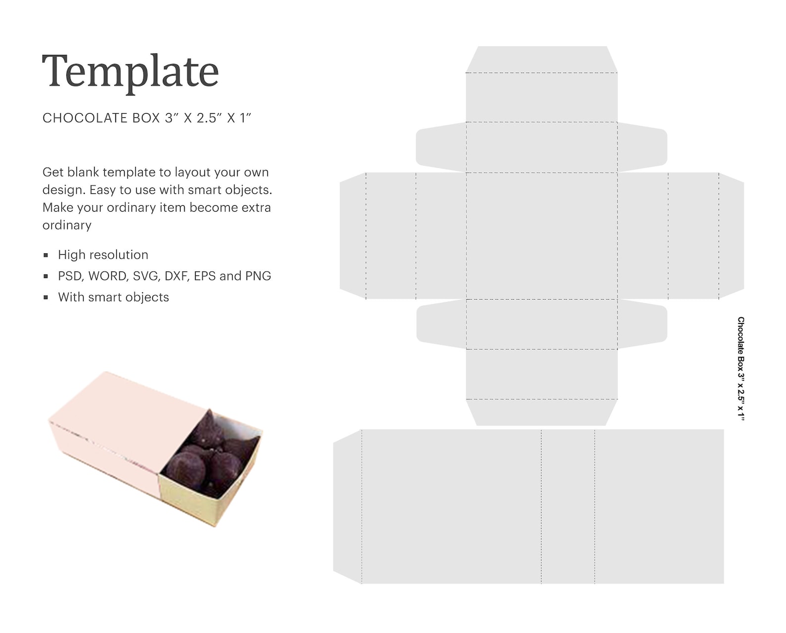 Chocolate Box Blank Template, Gift Box Template, Party Favor Snack Box ...