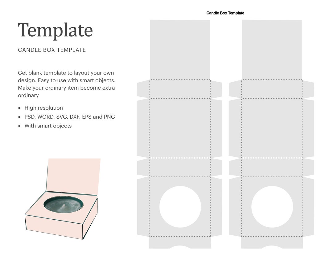 Candle Box Blank Template, Souvenir Box Blank Template, Shop Favor ...