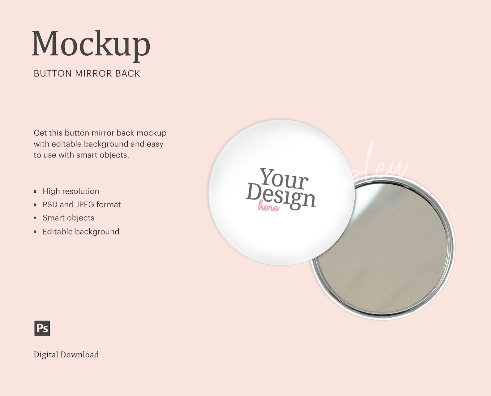Mirror Back Button Mock Up, Sublimation Button Badge Mockup, Button ...