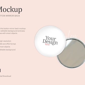 Mirror Back Button Mock Up, Sublimation Button Badge Mockup, Button ...