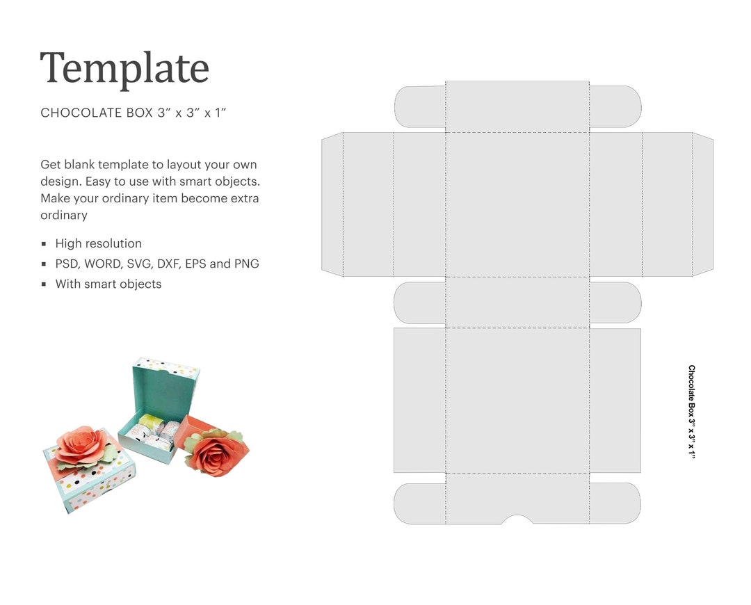 Chocolate Box Blank Template, Gift Box Template|, Party Favor Gift Box ...