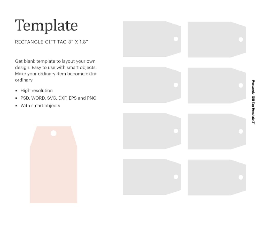 Rectangle Shape Gift Tag Template 3"x1.8", Blank Wedding Gift Tag ...