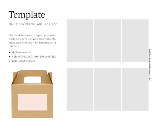 4x2.5 Gable Box Blank Label Template Kraft Box - Etsy