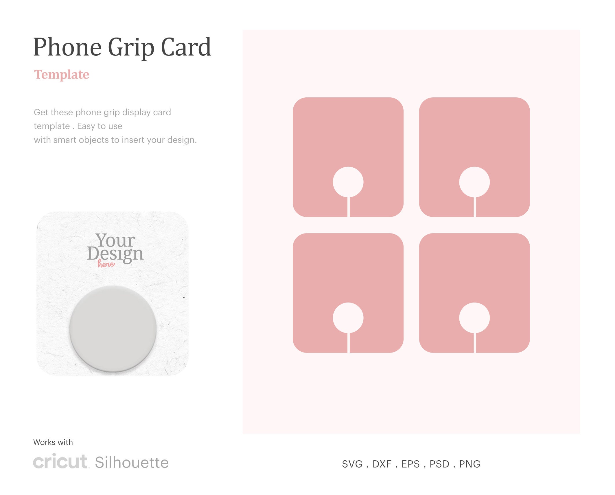 Phone Grip Display Card Blank Template 3.15" X 3.4", Phone Grip Card ...