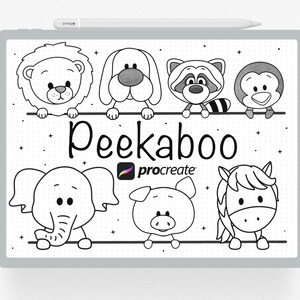 Procreate Stamp, 15 Peek a Boo Animals Procreate Stamp Brushset ...