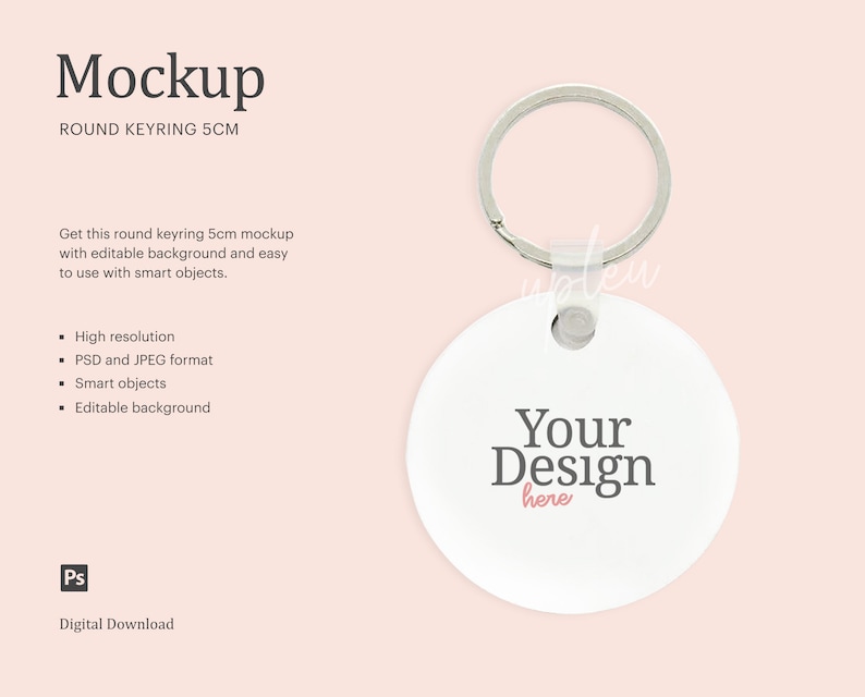 Keychain Mock Up, Round Keyring Mock Up, Round Keychain Mock Up, Bag ...