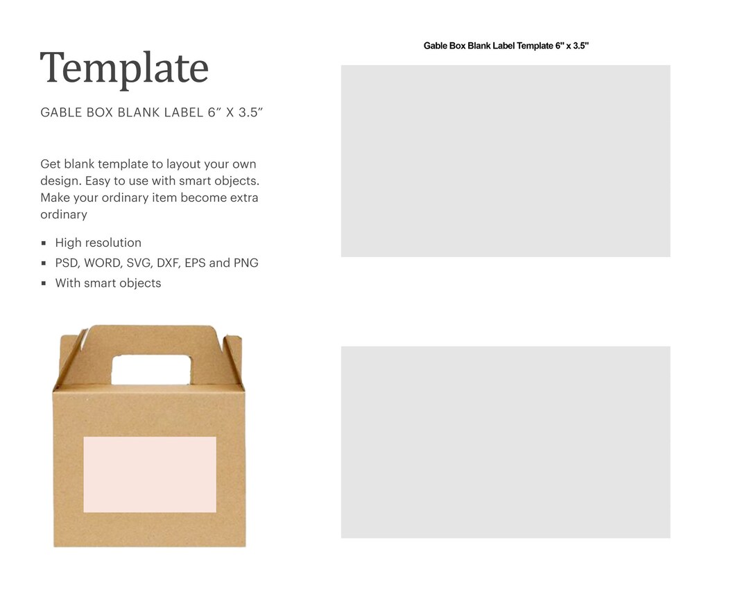 6"x3.5" Gable Box Blank Label Template, Kraft Box Blank Label Template ...