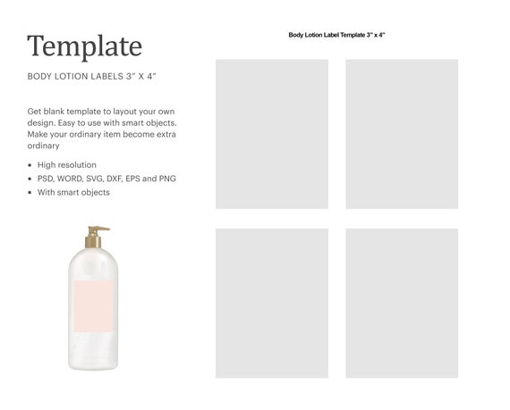 3" x 4" Body Lotion Bottle Label, Blank Label Template, Cosmetic Bottle ...