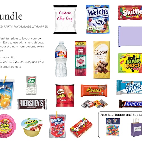 Party Favor Template Bundle 20 Party Favor Blank Snack Label Etsy