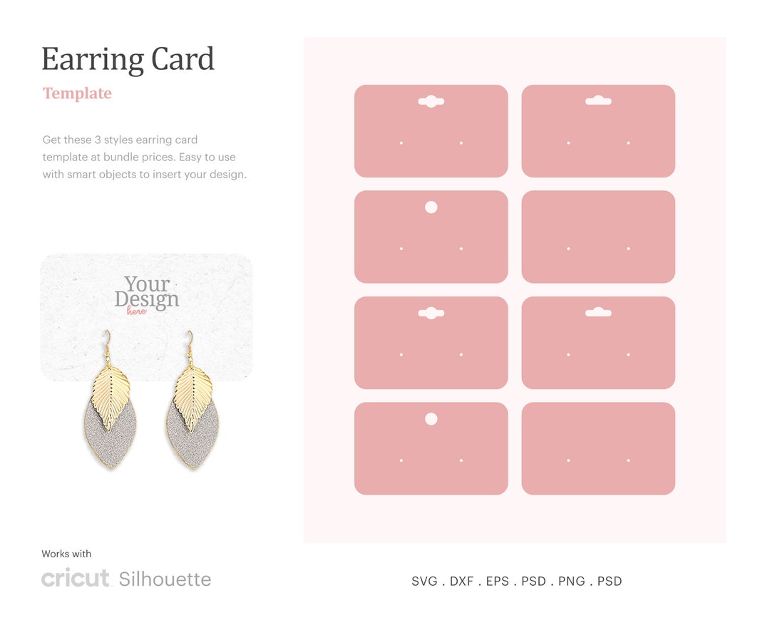 Stud Earring Display Card, Earring Card SVG, Earring Holder Card ...