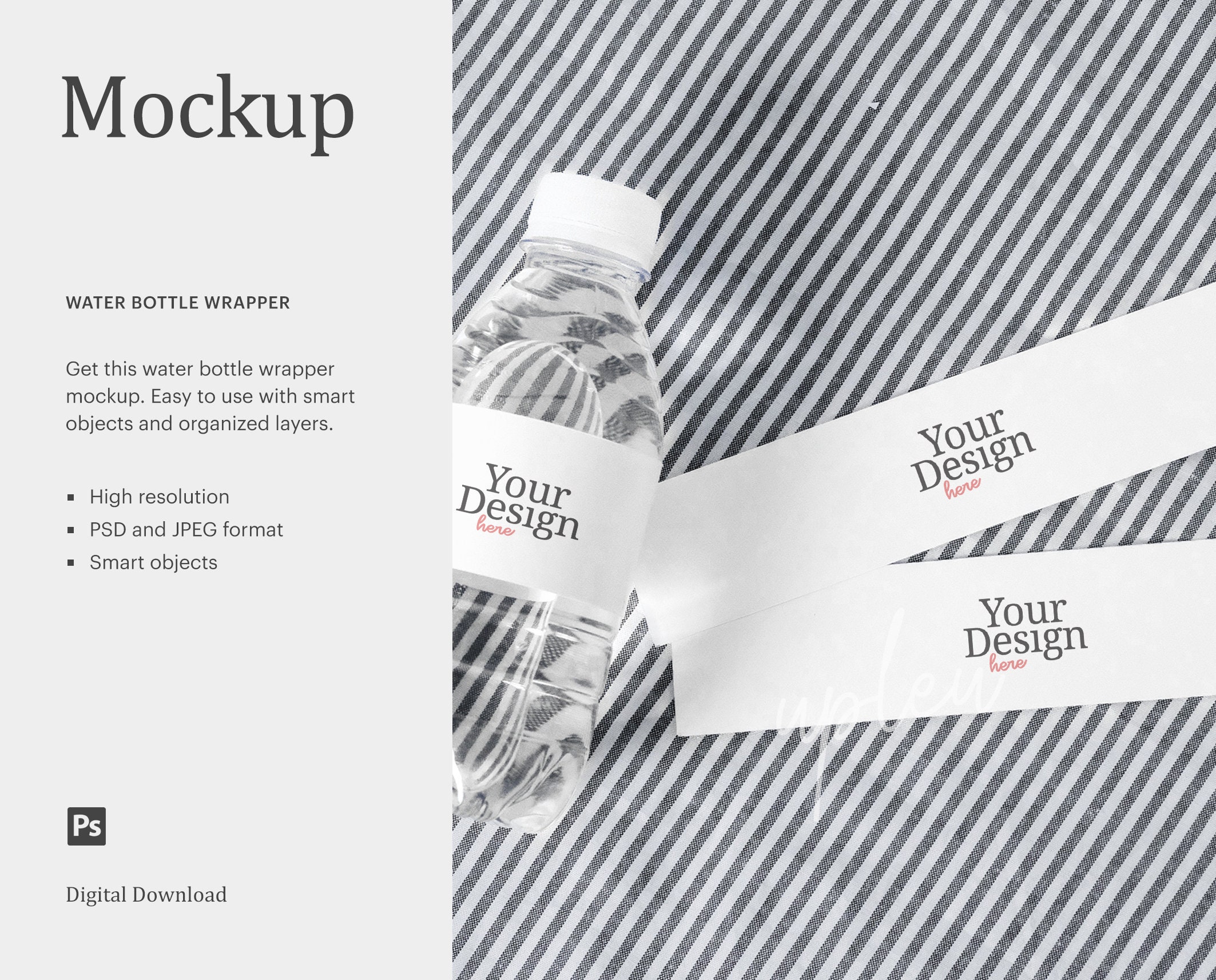 Water Bottle Wrapper Mockup Water Bottle With Stiped | Etsy