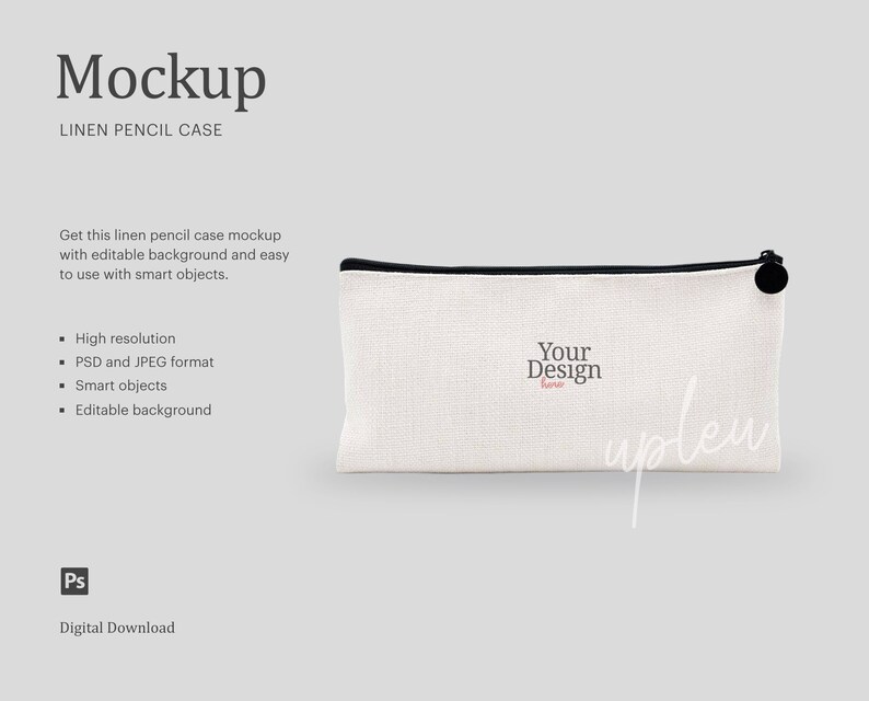 Linen Pencil Bag Mock Up, Sublimation Pencil Bag Mock Up, Linen Zipper ...