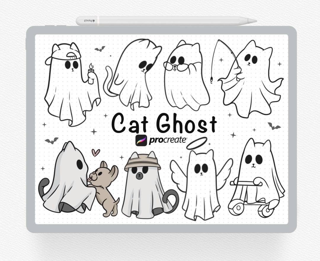 Procreate Stamps, 35 Cat Ghost Procreate Stamp, Cute Halloween Brush ...