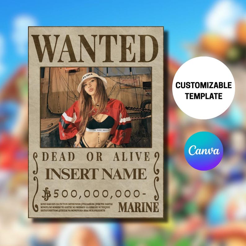 Customizable Wanted Poster Template, Editable One Piece Anime Inspired ...